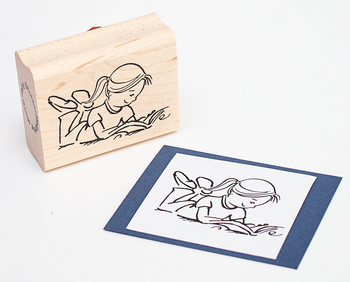 Girl Reading Rubber Stamp – RubberHedgehog Rubber Stamps