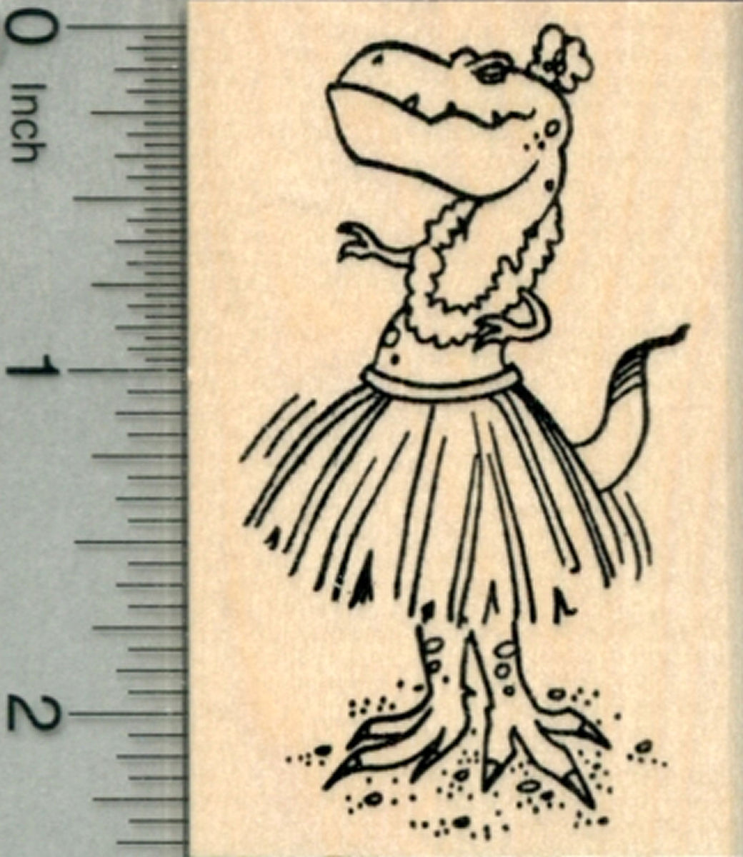 Luau Dinosaur T-rex Rubber Stamp, Tyrannosaurus in Grass Skirt and Lei ...