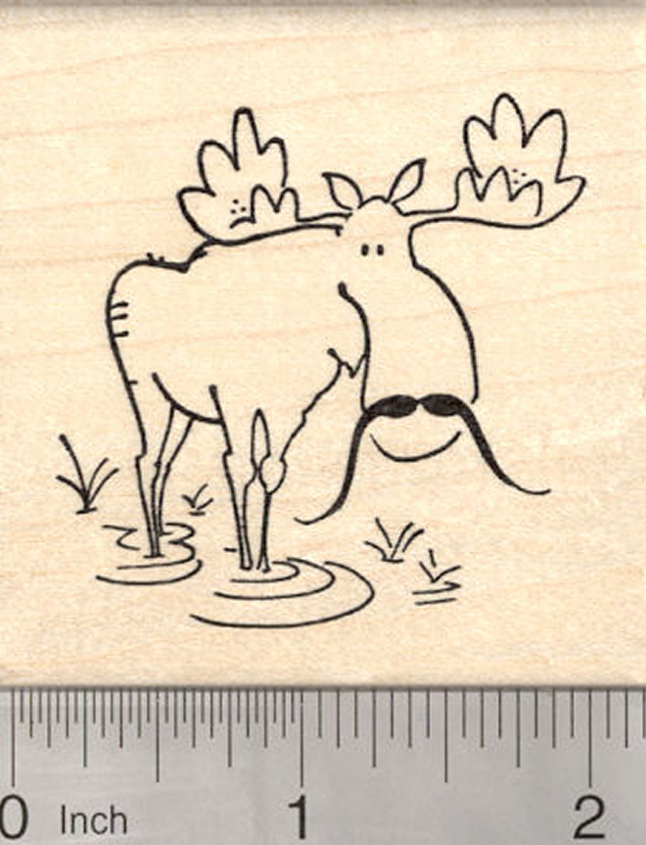 Moose Rubber Stamp, with Mustache – RubberHedgehog Rubber Stamps